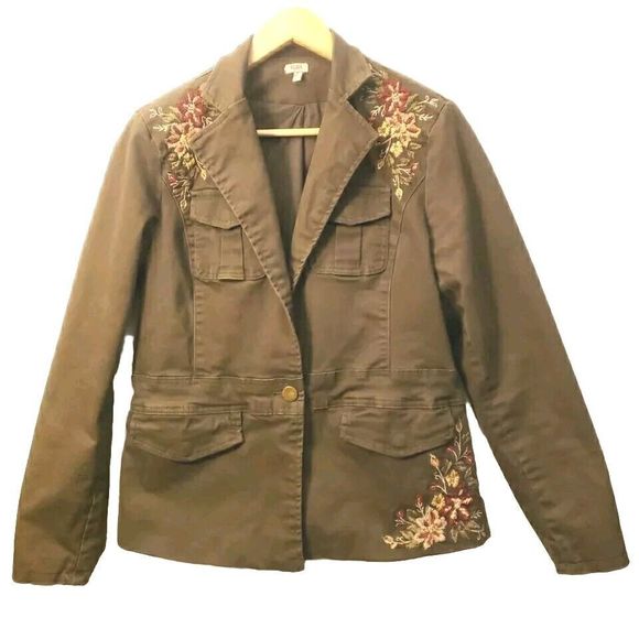 Reba | Jackets & Coats | Reba Jacket Sz M Olivearmy Green Floral ...